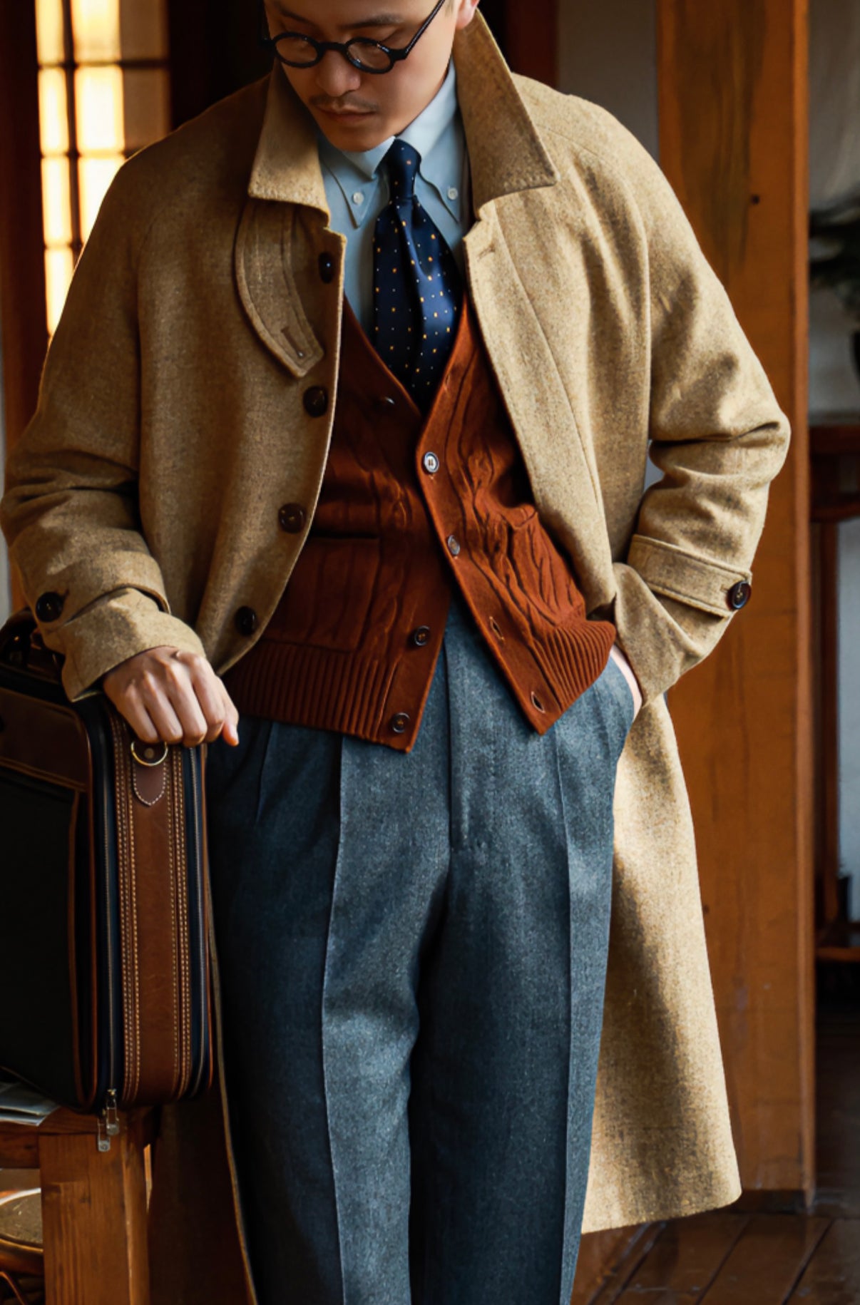 「Chestnut Husk Brown」V-Neck Knit Vest – UGENTLE